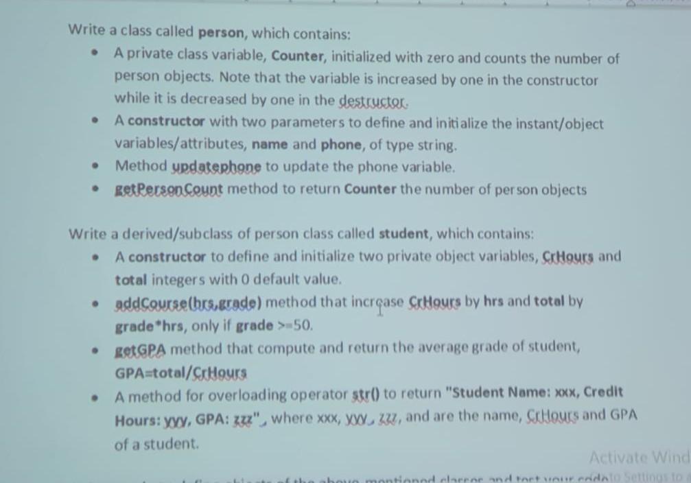Solved Write a class called person, which contains: - A | Chegg.com