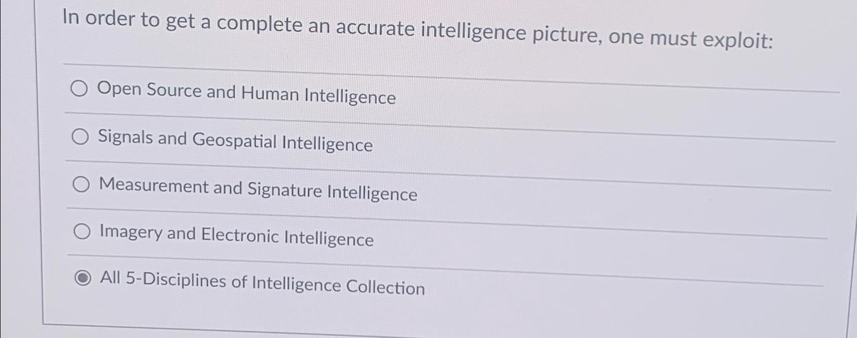 Solved In order to get a complete an accurate intelligence | Chegg.com