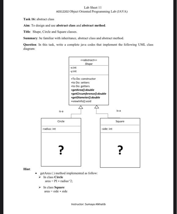 Solved Lab Sheet 11 A0312202 Object Oriented Programming Lab 