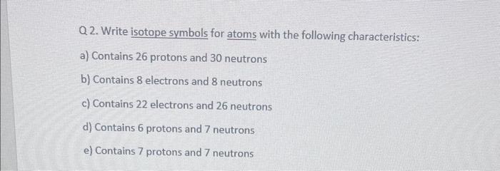 Solved Q2. Write isotope symbols for atoms with the | Chegg.com
