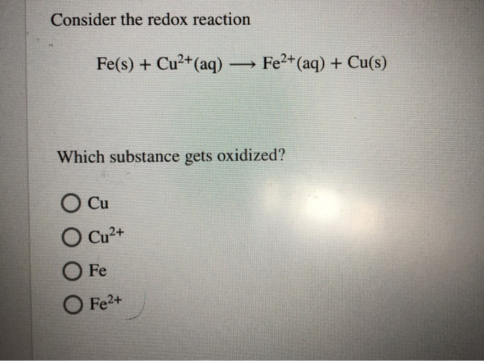Solved Consider the redox reaction Fe(s) + Cu2+ (aq) — | Chegg.com