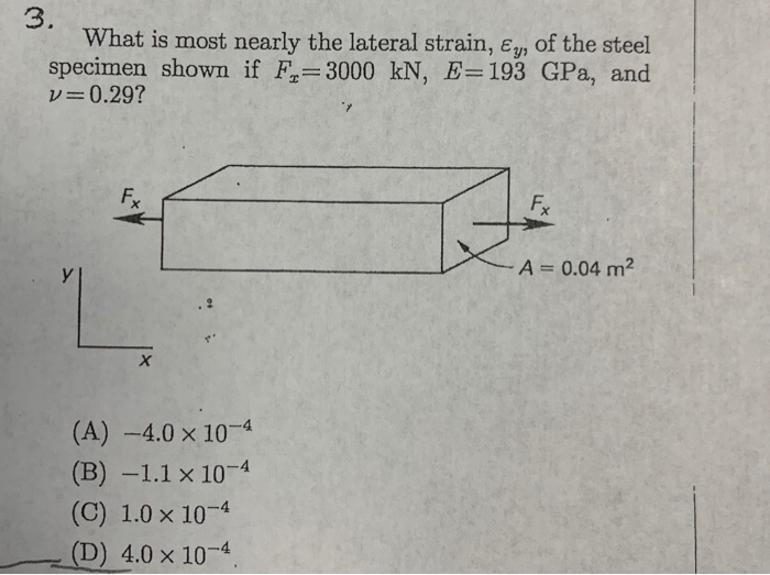 Solved 3. What is most nearly the lateral strain, ey | Chegg.com