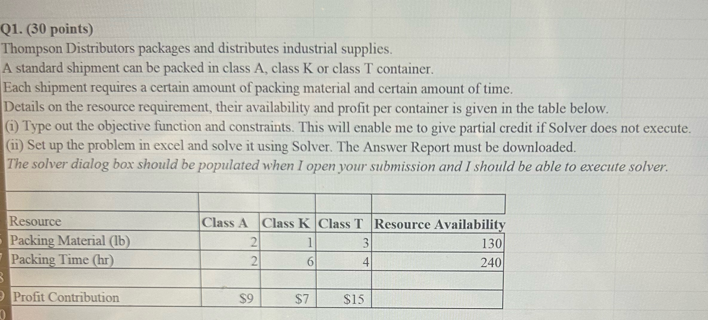 Solved Q1. (30 ﻿points)Thompson Distributors packages and | Chegg.com