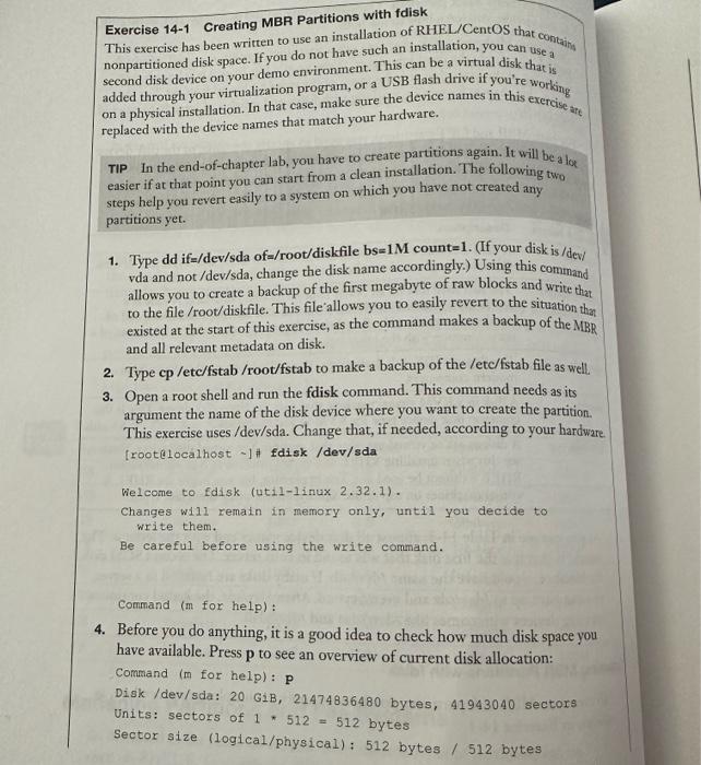 Solved Exercise 14-1 Creating MBR Partitions with fdisk This | Chegg.com