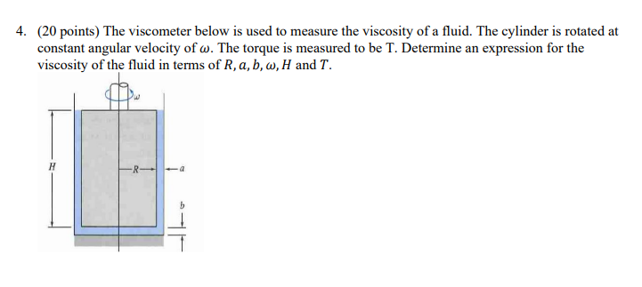 Solved (20 ﻿points) ﻿The viscometer below is used to measure | Chegg.com