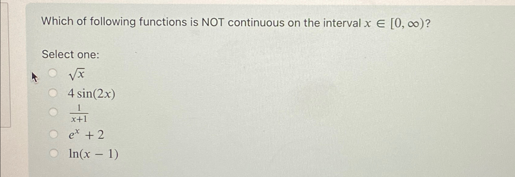Solved Which of following functions is NOT continuous on the | Chegg.com