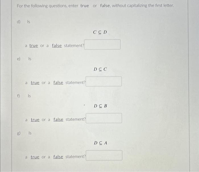 Solved Given the following sets: | Chegg.com