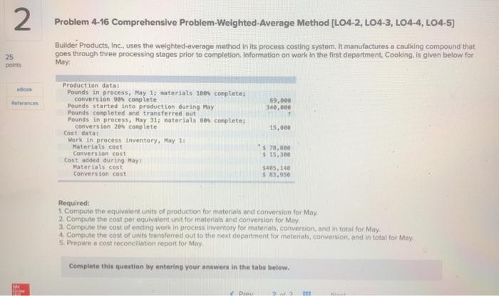 Solved 2 Problem 4-16 Comprehensive Problem-Weighted-Average | Chegg.com