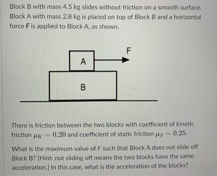 Solved Block B with mass 4.5 kg slides without friction on a | Chegg.com