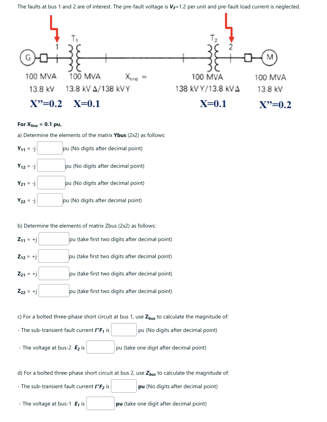 Solved The faults at bus 1 ﻿and 2 ﻿are of interest. The | Chegg.com