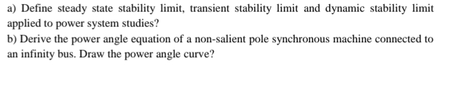 Solved a) ﻿Define steady state stability limit, ﻿transient | Chegg.com