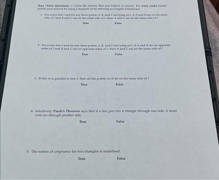 Solved True / False Questions - Circle the answer that you | Chegg.com