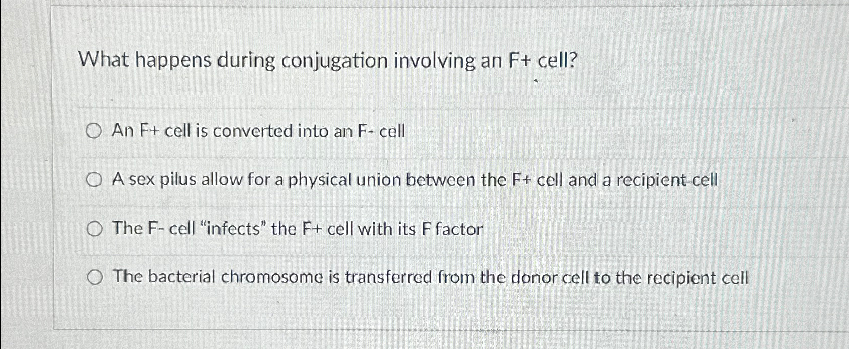 Solved What happens during conjugation involving an F+ | Chegg.com