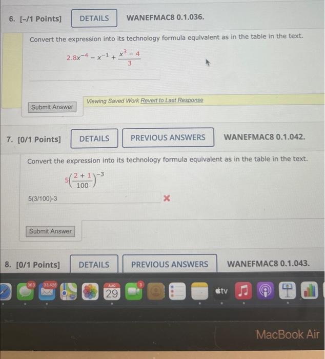 Solved 6. [−/1 Points] WANEFMAC8 0.1 .036 . Convert the | Chegg.com