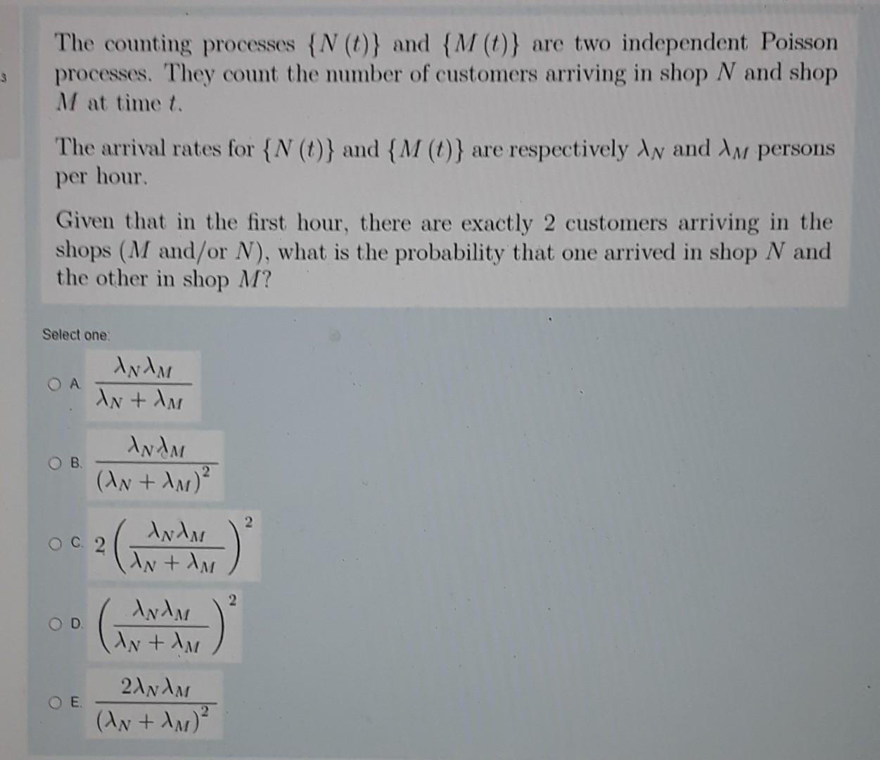 Solved The counting processes {N(t)} and {M(t)} are two | Chegg.com