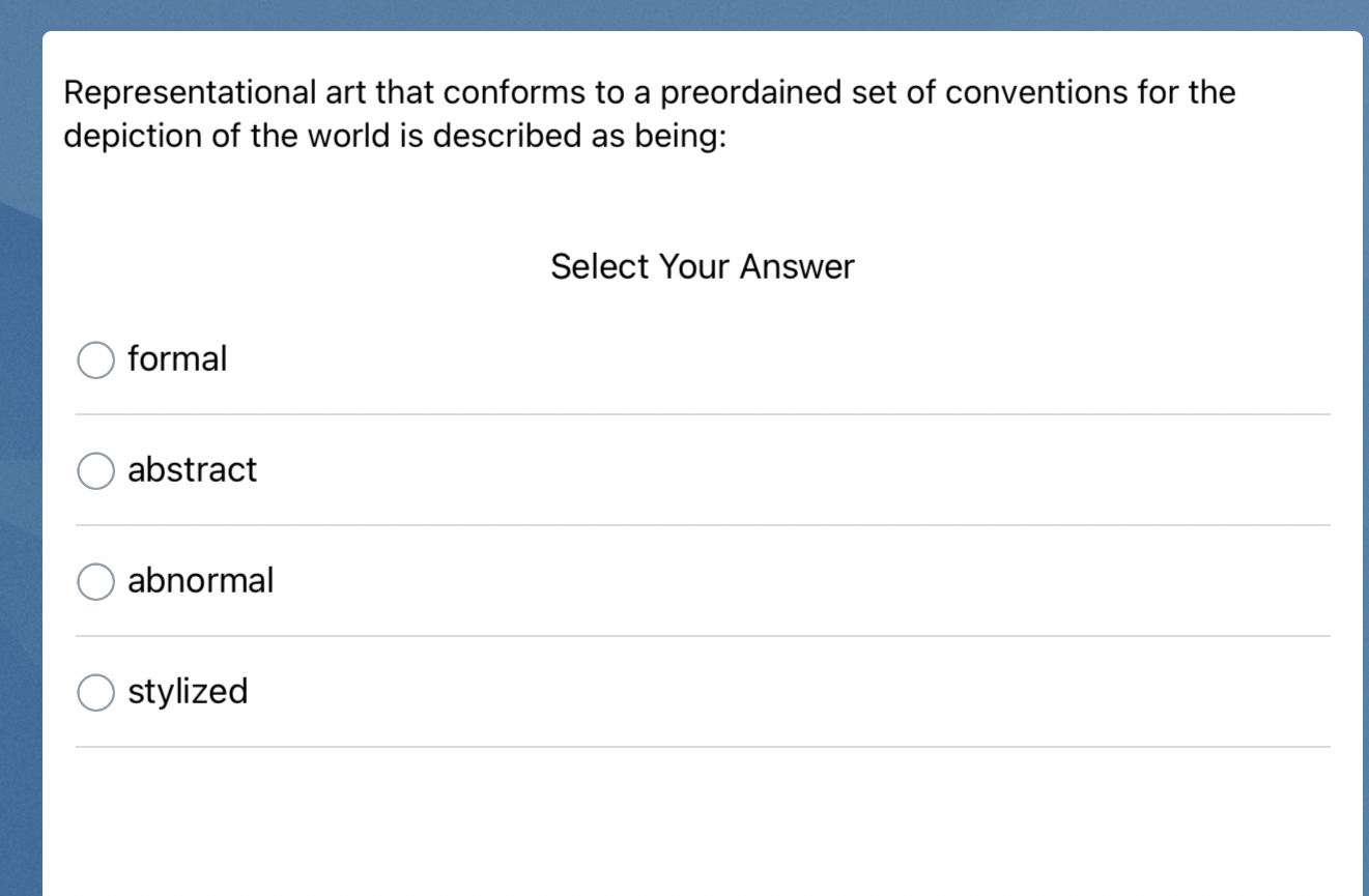Solved Representational art that conforms to a preordained | Chegg.com