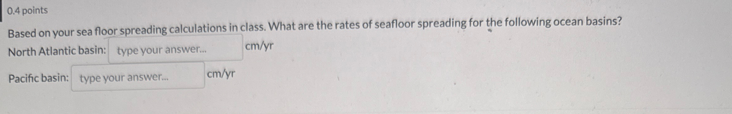 Solved 0.4 ﻿pointsBased on your sea floor spreading | Chegg.com