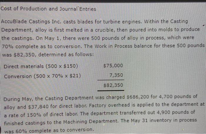 Solved Cost of Production and Journal Entries AccuBlade | Chegg.com