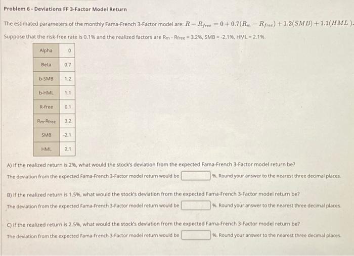 Solved Problem 6- Deviations FF 3-Factor Model Return The | Chegg.com