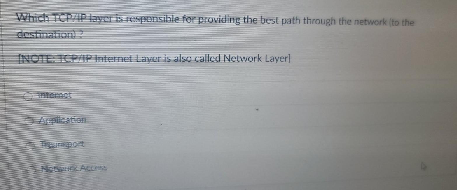 Solved Which TCP/IP layer is responsible for providing the | Chegg.com