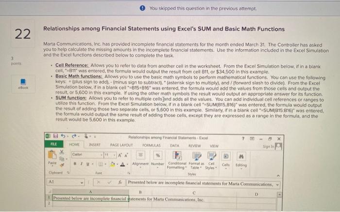 Solved You skipped this question in the previous attempt | Chegg.com