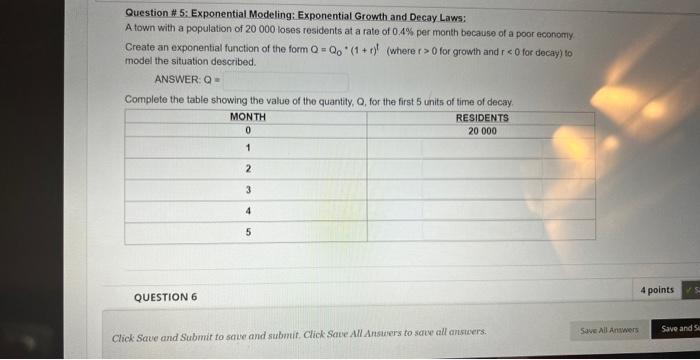 Solved Question \# 5: Exponential Modeling: Exponential | Chegg.com