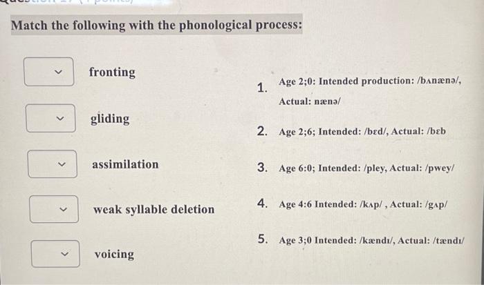 Match the following with the phonological process: | Chegg.com