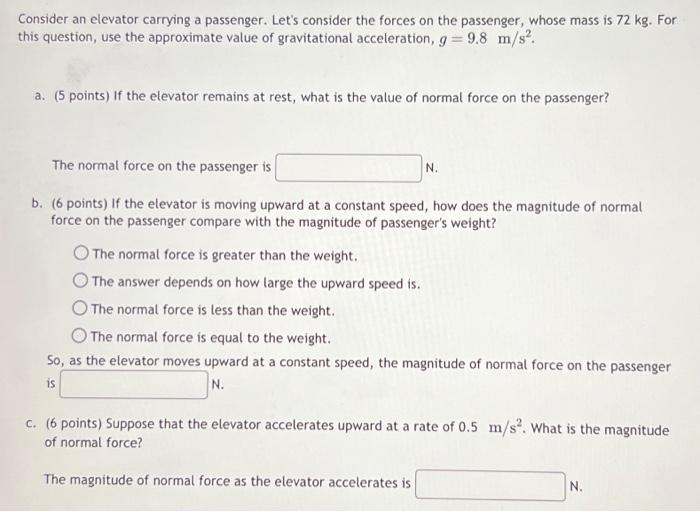 Solved Consider an elevator carrying a passenger. Let's | Chegg.com