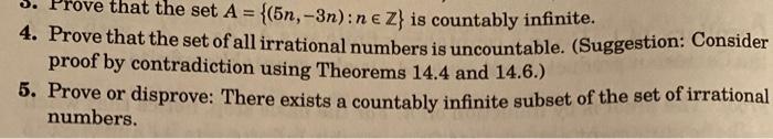 Solved that the set A = {(5n, -3n): ne Z} is countably | Chegg.com