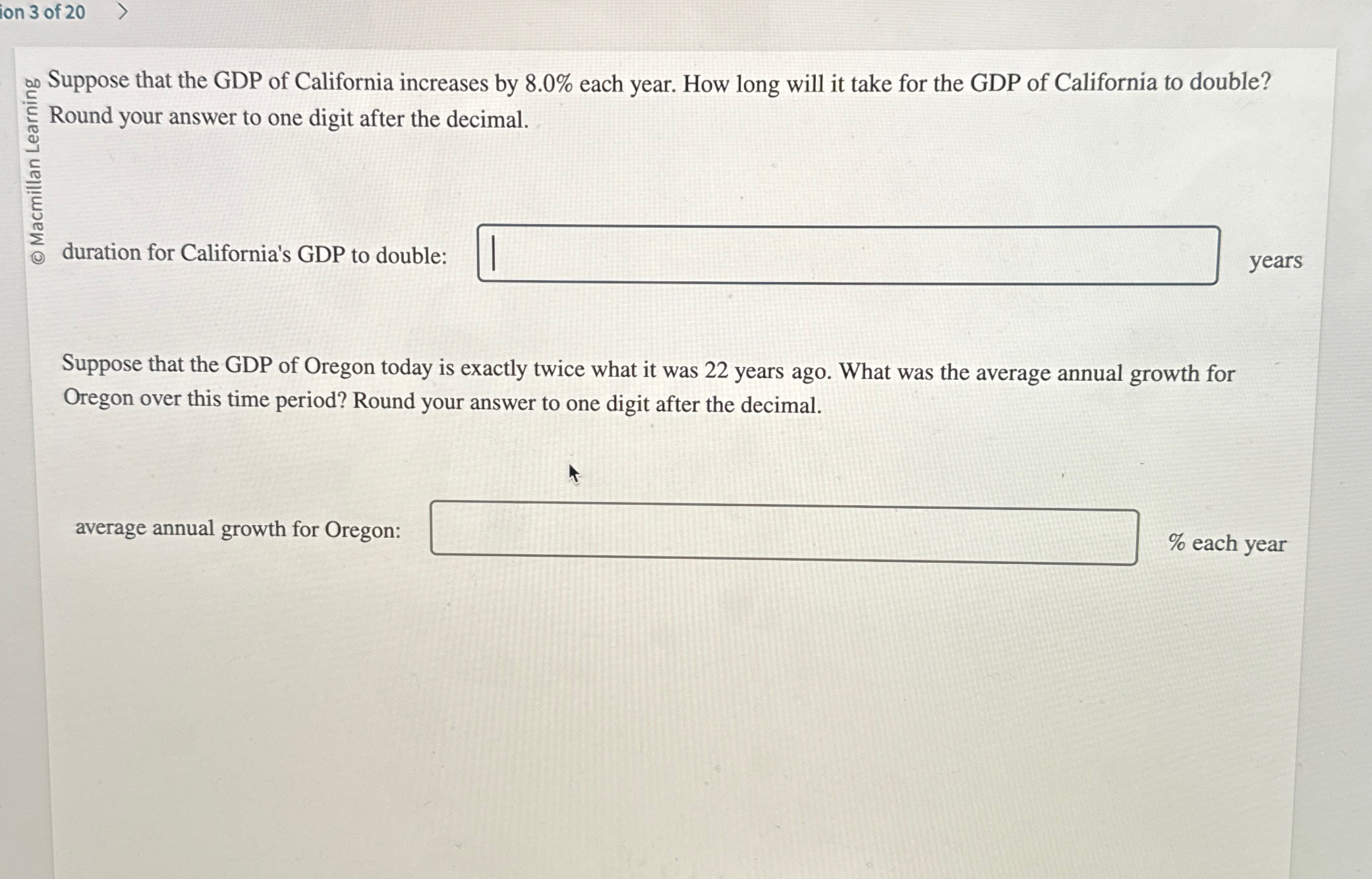 Solved ion 3 ﻿of 20Suppose that the GDP of California | Chegg.com