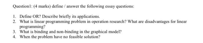 Solved Question 1: (4 marks) define / answer the following | Chegg.com Solved Question 1: (4 marks) define / answer the following | Chegg.com