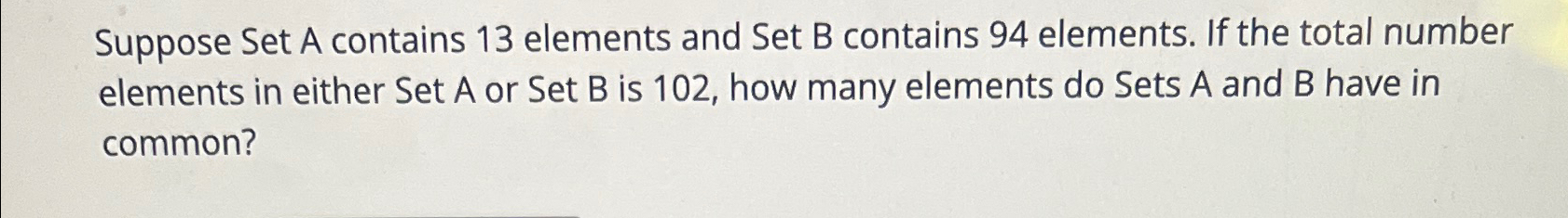 Solved Suppose Set A contains 13 ﻿elements and Set B | Chegg.com