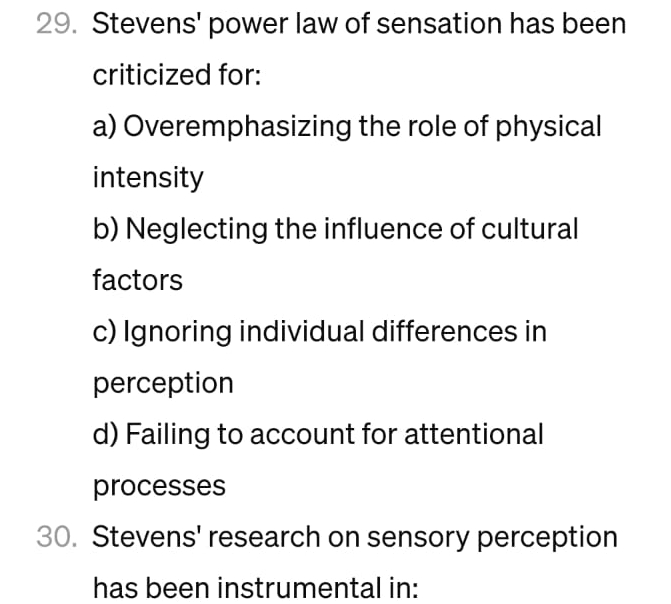 Solved Stevens' power law of sensation has been criticized | Chegg.com