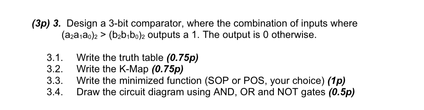 Solved (3p) 3. ﻿Design a 3-bit comparator, where the | Chegg.com