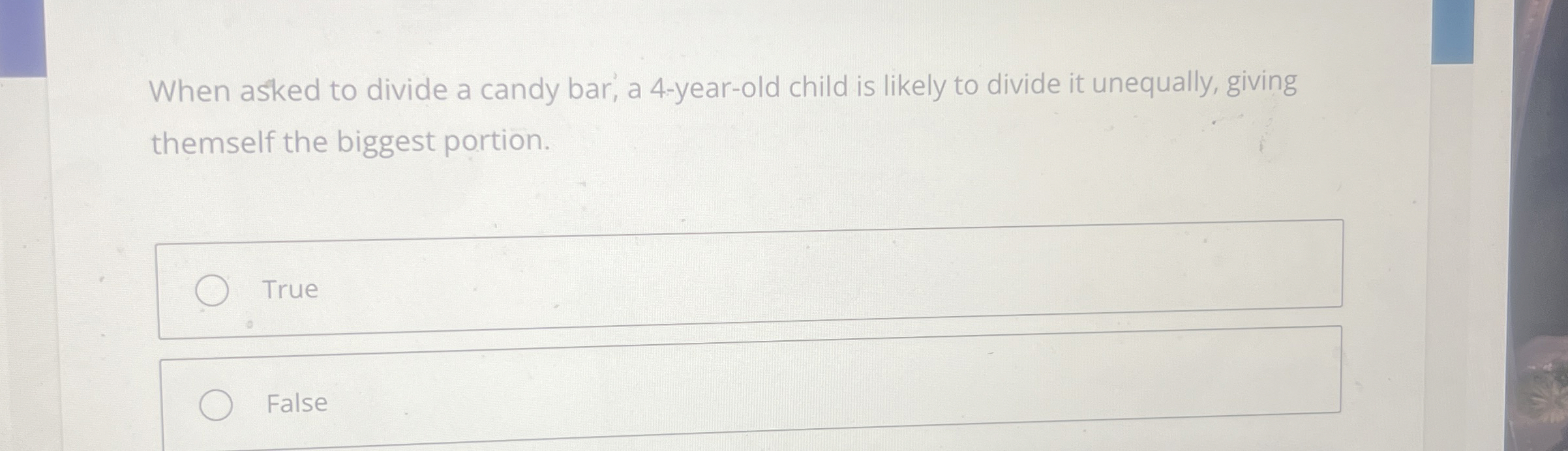 Solved When asked to divide a candy bar, a 4-year-old child | Chegg.com