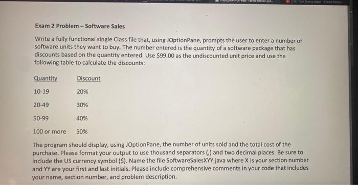 Solved Exam 2 Problem - Software Sales Write a fully | Chegg.com