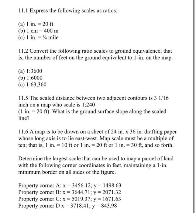 Solved 11.1 Express the following scales as ratios: (a) 1 | Chegg.com
