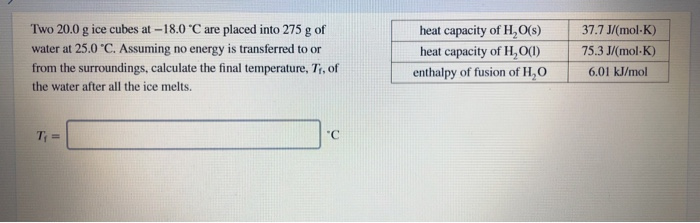 Solved Two 20.0 g ice cubes at -18.0 degrees Celsius are | Chegg.com