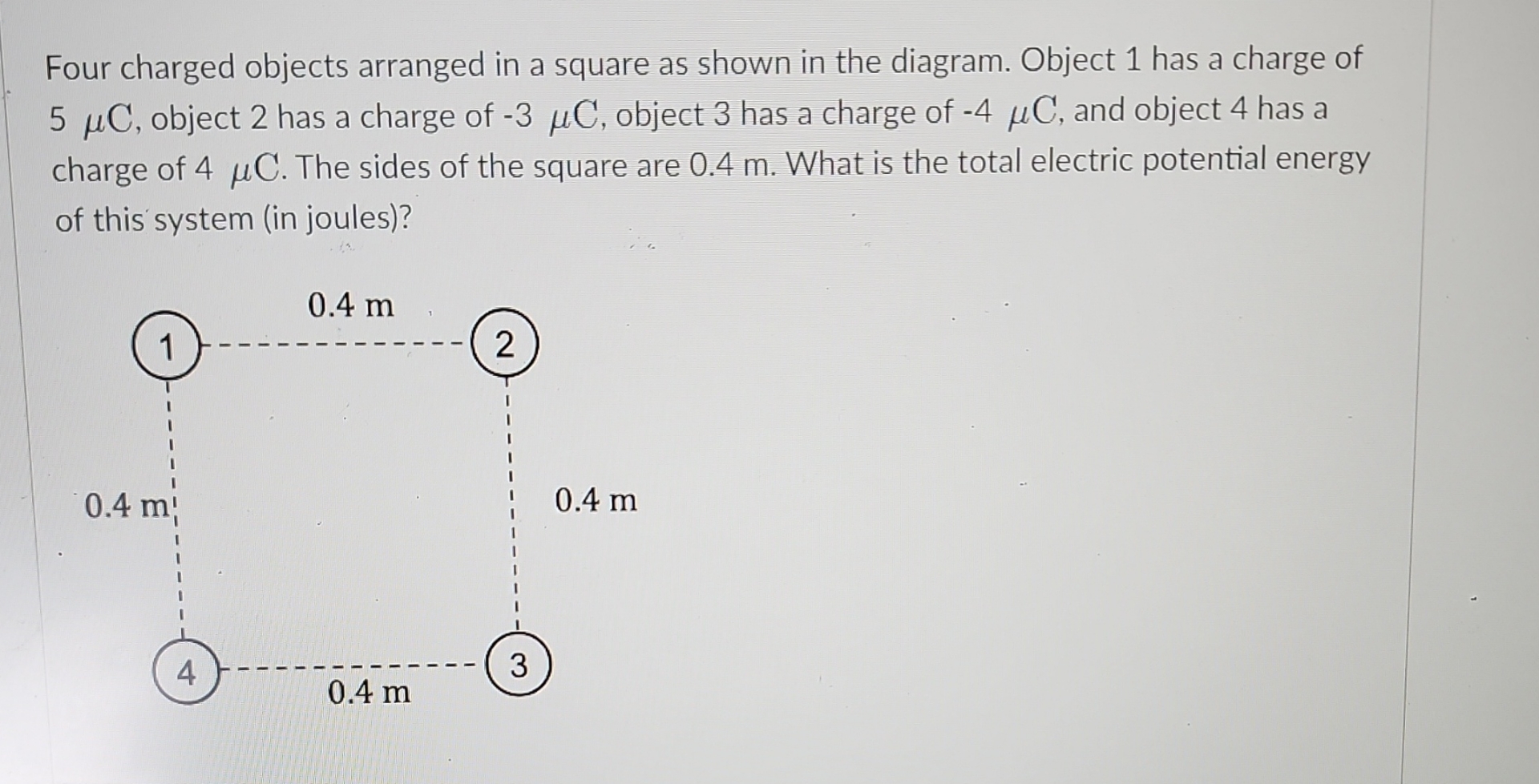 Solved Four charged objects arranged in a square as shown in | Chegg.com