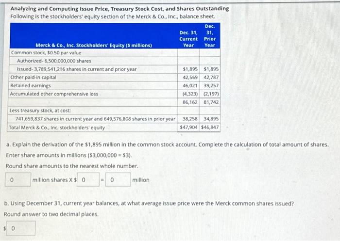 Solved Analyzing and Computing Issue Price, Treasury Stock | Chegg.com