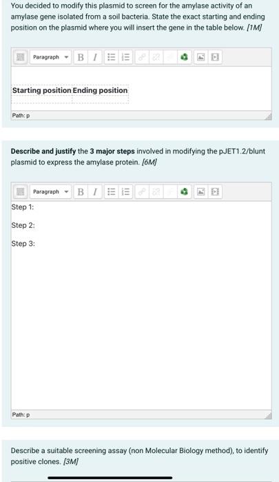 Solved The pJET1.2/blunt plasmid is commonly used for gene | Chegg.com