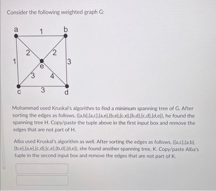 Solved Consider the following weighted graph G : Mohammad | Chegg.com