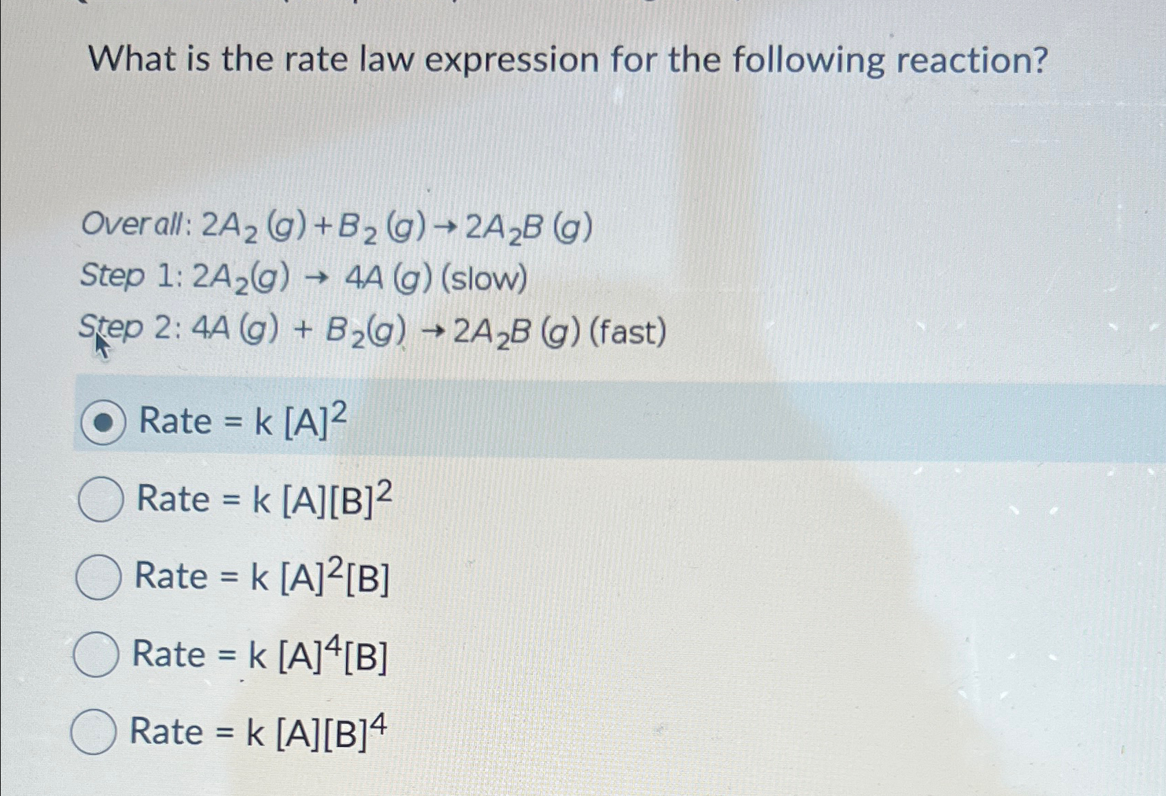Solved What is the rate law expression for the following | Chegg.com