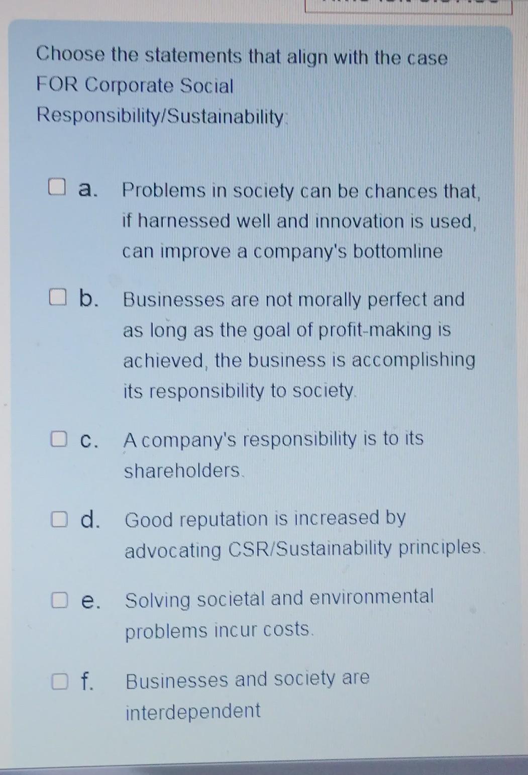 Solved Choose the statements that align with the case FOR | Chegg.com
