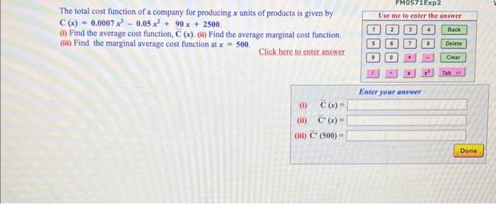 Solved The total cost function of a company for producing x | Chegg.com