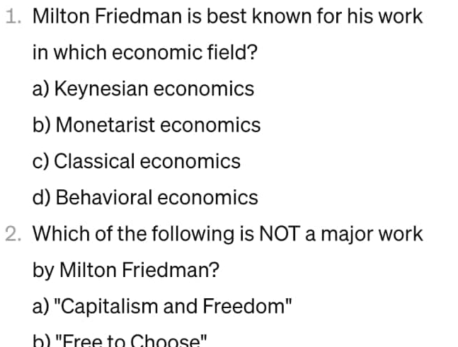 Solved Economic: Milton Friedman is best known for his work | Chegg.com