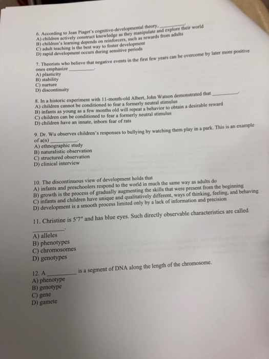 Solved: 6. According To Jean Piaget's Cognitive-developmen... | Chegg.com