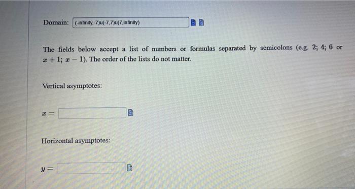 The fields below accept a list of numbers or formulas | Chegg.com