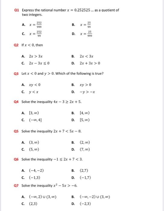 Solved Q1 Express the rational number x=0.252525… as a | Chegg.com