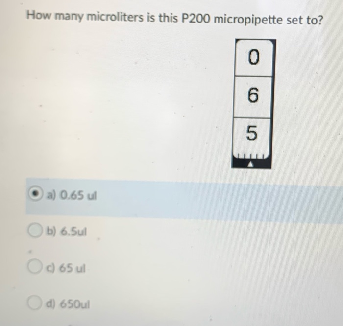 Solved How many microliters is this P200 micropipette set | Chegg.com